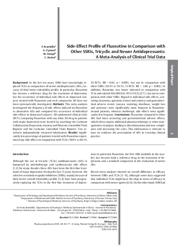 (PDF) Side-Effect Profile of Fluoxetine in Comparison with Other SSRIs ...