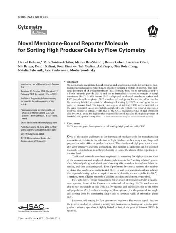 (PDF) Novel membrane-bound reporter molecule for sorting high producer ...