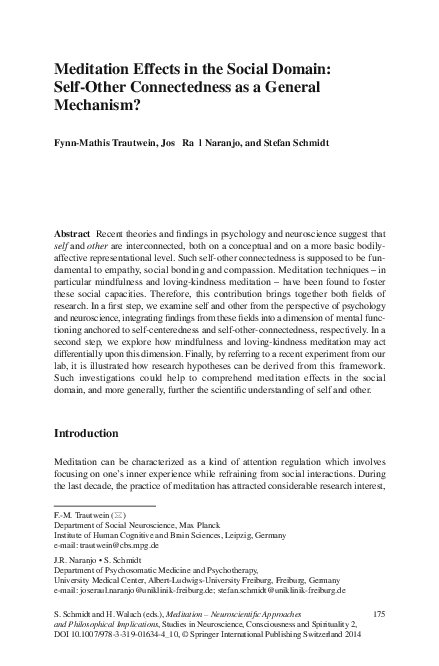 (PDF) Meditation Effects in the Social Domain: Self- Other ...