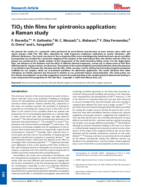(PDF) TiO2 thin films for spintronics application: a Raman study