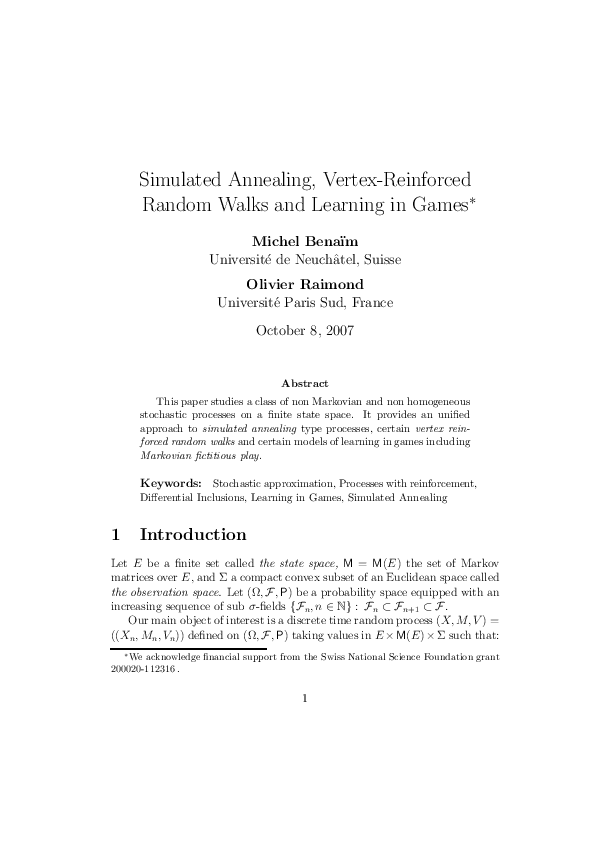 (PDF) Simulated Annealing, Vertex-Reinforced Random Walks and Learning ...