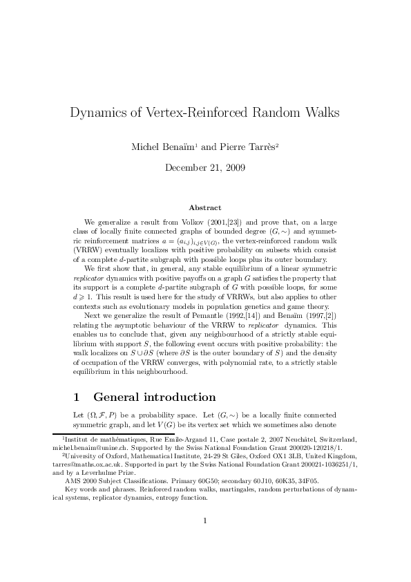 (PDF) Dynamics of vertex-reinforced random walks