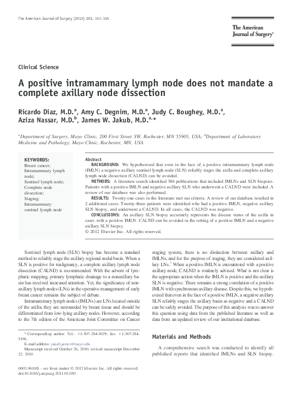 (PDF) A positive intramammary lymph node does not mandate a complete ...