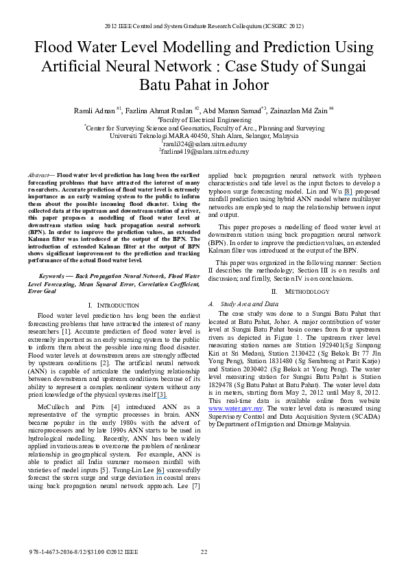 (PDF) Flood water level modelling and prediction using artificial neural network: Case study of ...