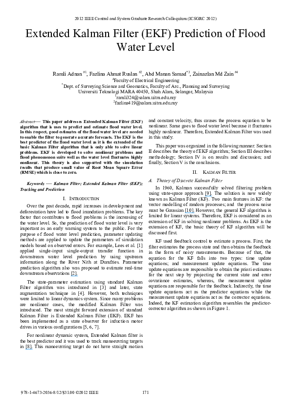 (PDF) Extended Kalman Filter (EKF) prediction of flood water level (PDF) Extended Kalman Filter (EKF) prediction of flood water level