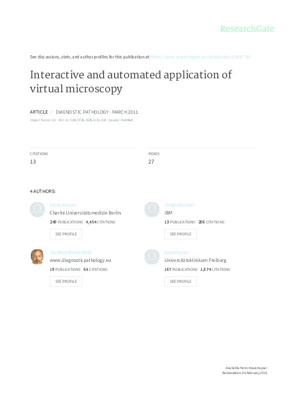 (PDF) Interactive and automated application of virtual microscopy