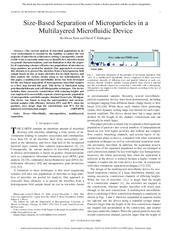 (PDF) Size-Based Separation of Microparticles in a Multilayered Microfluidic Device