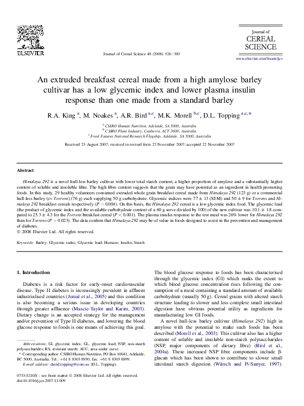 (PDF) An extruded breakfast cereal made from a high amylose barley ...