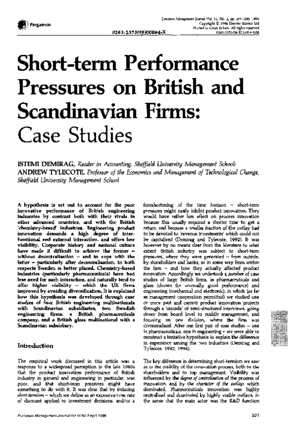 (PDF) Short-term performance pressures on British and Scandinavian ...