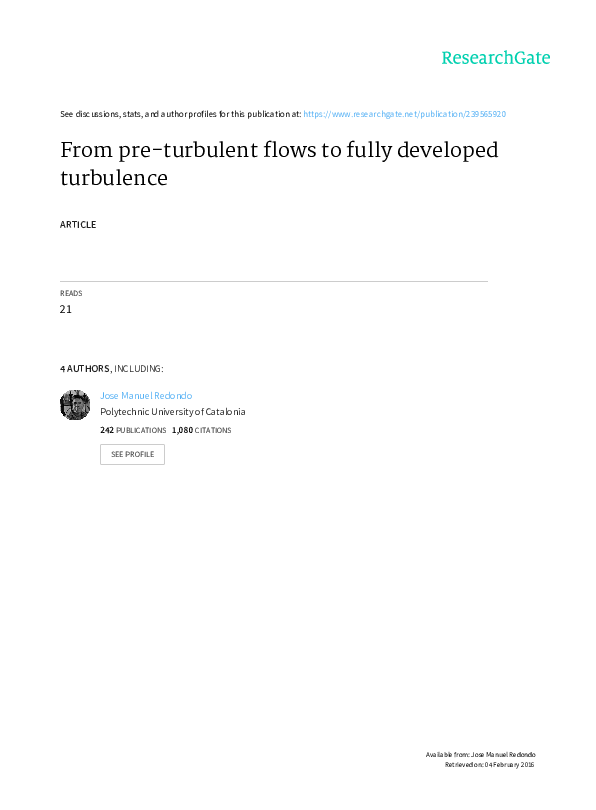 (PDF) From pre-turbulent flows to fully developed turbulence