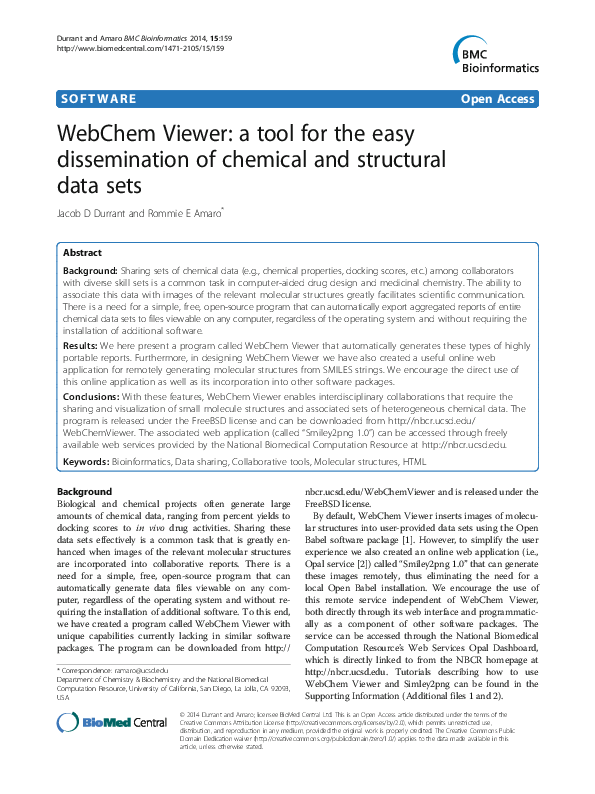 (PDF) WebChem Viewer: a tool for the easy dissemination of chemical and structural data sets