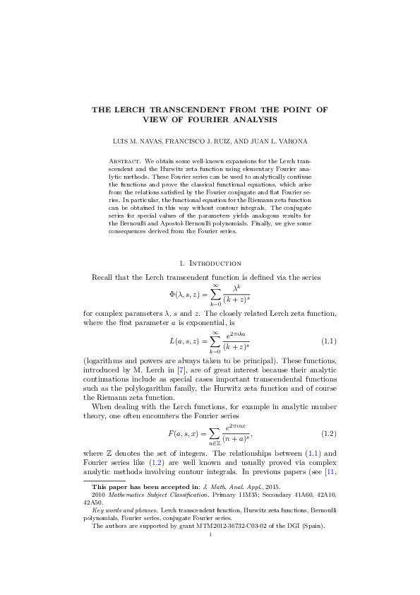 (PDF) The Lerch transcendent from the point of view of Fourier analysis