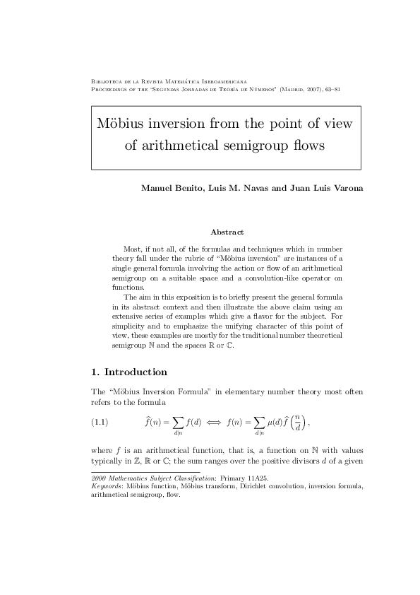 (PDF) Möbius inversion from the point of view of arithmetical semigroup ...