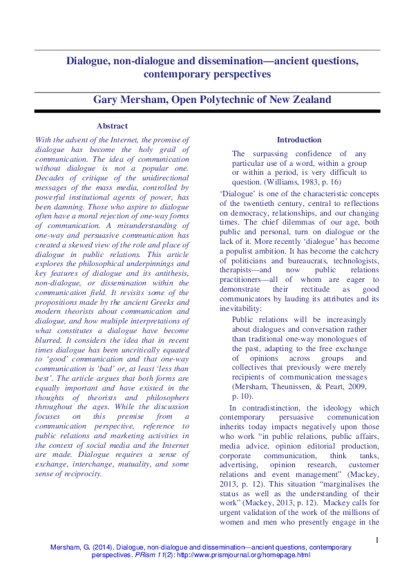 (PDF) Dialogue, non-dialogue and dissemination—ancient questions ...
