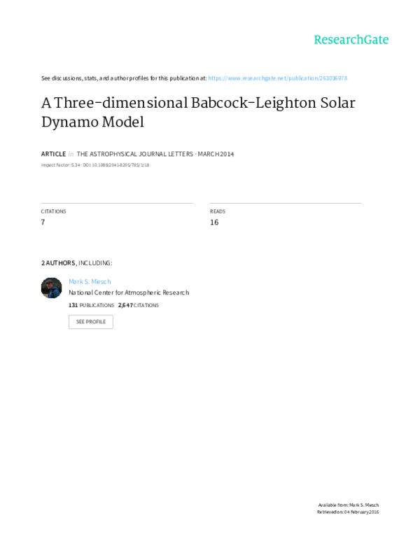 (PDF) A 3D Babcock-Leighton Solar Dynamo Model | Mark Miesch - Academia.edu