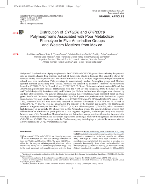 (PDF) Distribution of CYP2D6 and CYP2C19 Polymorphisms Associated with ...