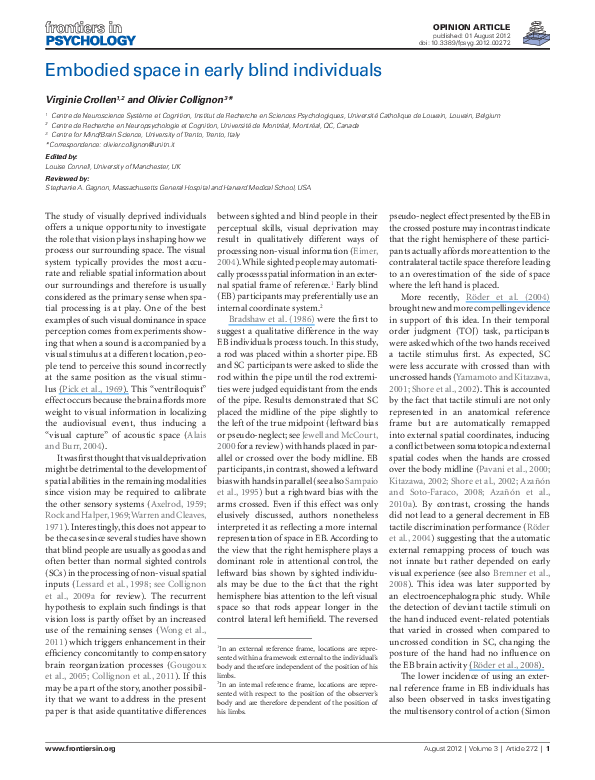 (PDF) Embodied Space in Early Blind Individuals