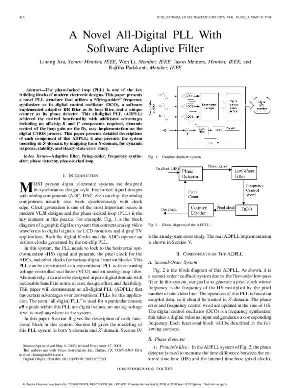 (PDF) A Novel All-Digital PLL With Software Adaptive Filter