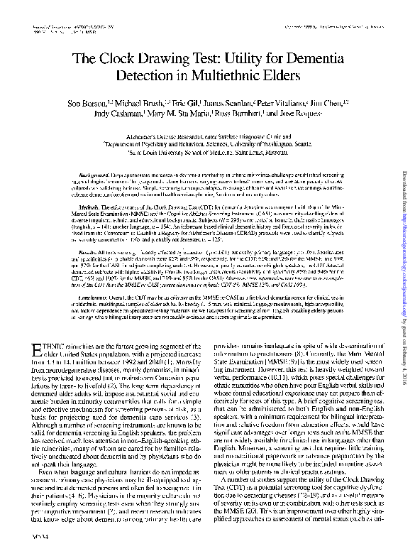 (PDF) The Clock Drawing Test: Utility for Dementia Detection in ...
