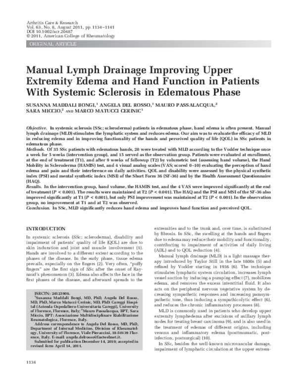 (PDF) Manual lymph drainage improving upper extremity edema and hand ...