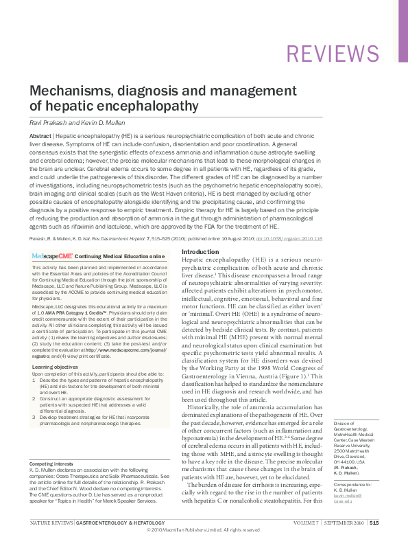 (PDF) Hepatic Encephalopathy: Mechanisms, Diagnosis, Therapy