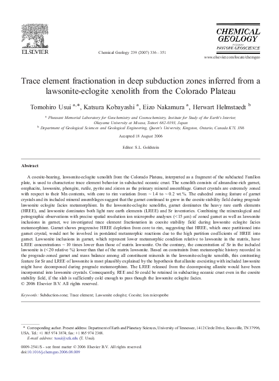 (PDF) Trace element fractionation in deep subduction zones inferred from a lawsonite-eclogite ...