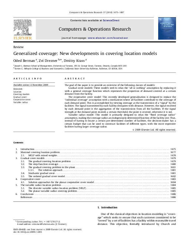 (PDF) Generalized coverage: New developments in covering location models