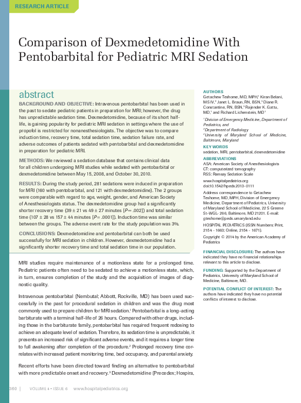 (PDF) Comparison of Dexmedetomidine With Pentobarbital for Pediatric ...
