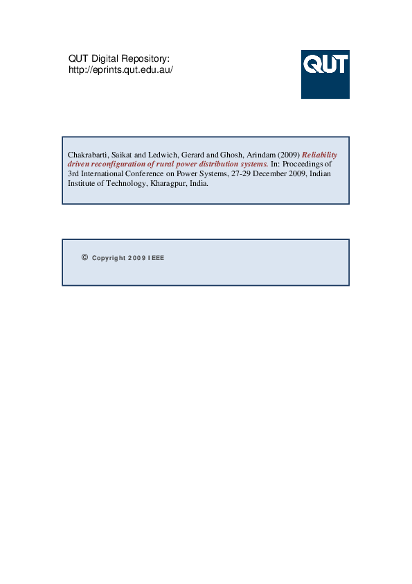 Pdf Reliability Driven Reconfiguration Of Rural Power Distribution