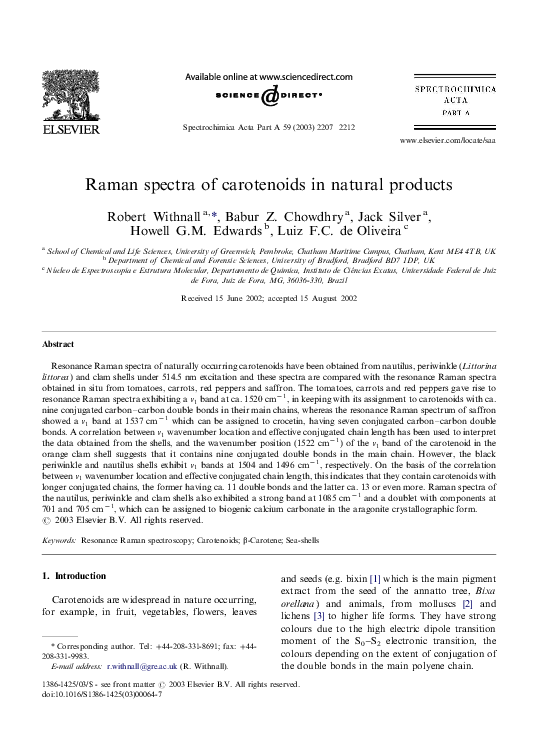 (PDF) Raman spectra of carotenoids in natural products | Jack Silver ...