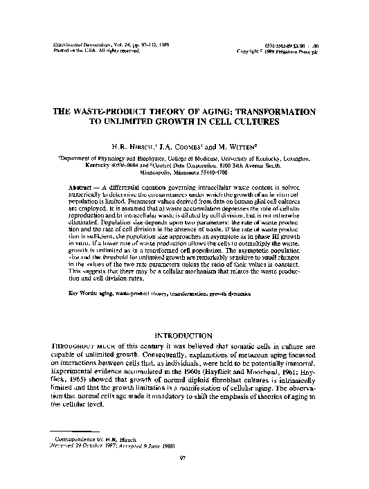 (PDF) The waste-product theory of aging: Transformation to unlimited ...