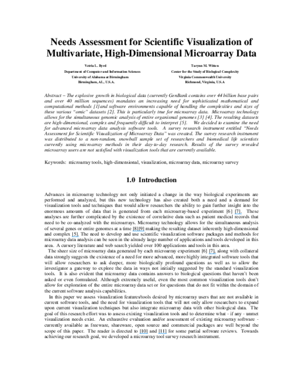 (PDF) Needs Assessment for Scientific Visualization of Multivariate, High-Dimensional Microarray ...