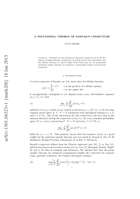 (PDF) A polynomial version of Sarnak's conjecture