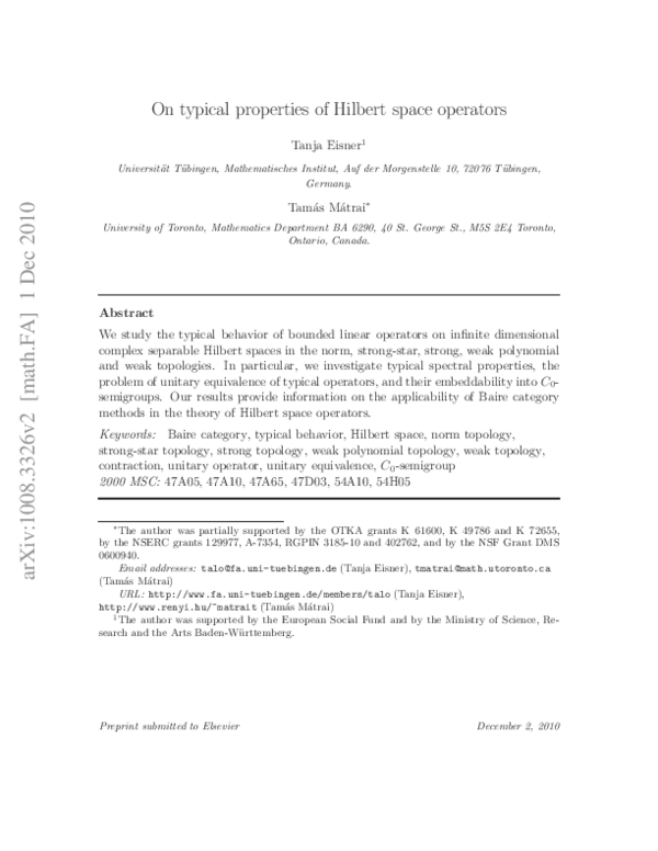 (PDF) On typical properties of Hilbert space operators