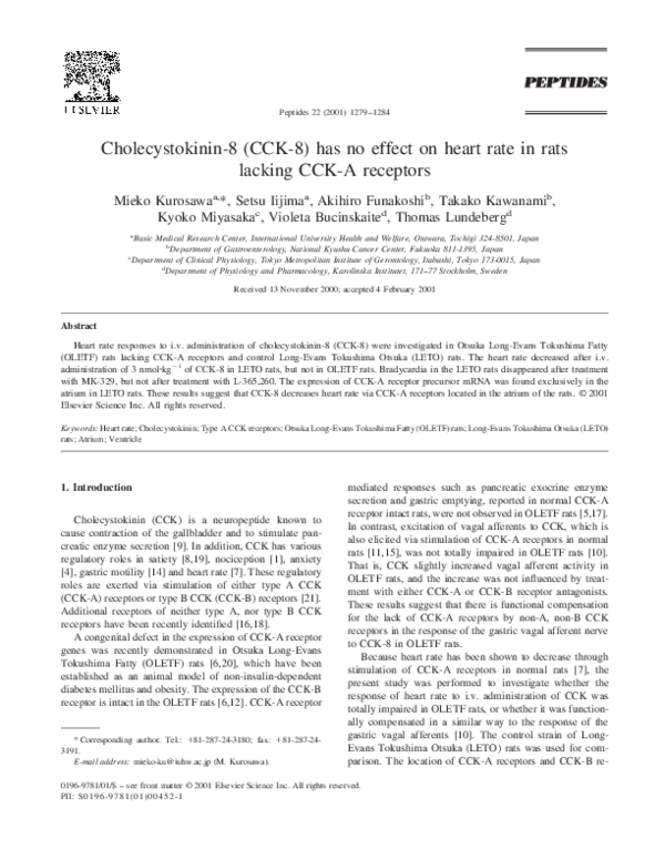 (PDF) Cholecystokinin-8 (CCK-8) has no effect on heart rate in rats lacking CCK-A receptors