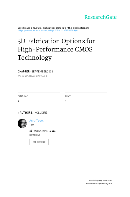 (PDF) 3D Fabrication Options for High-Performance CMOS Technology