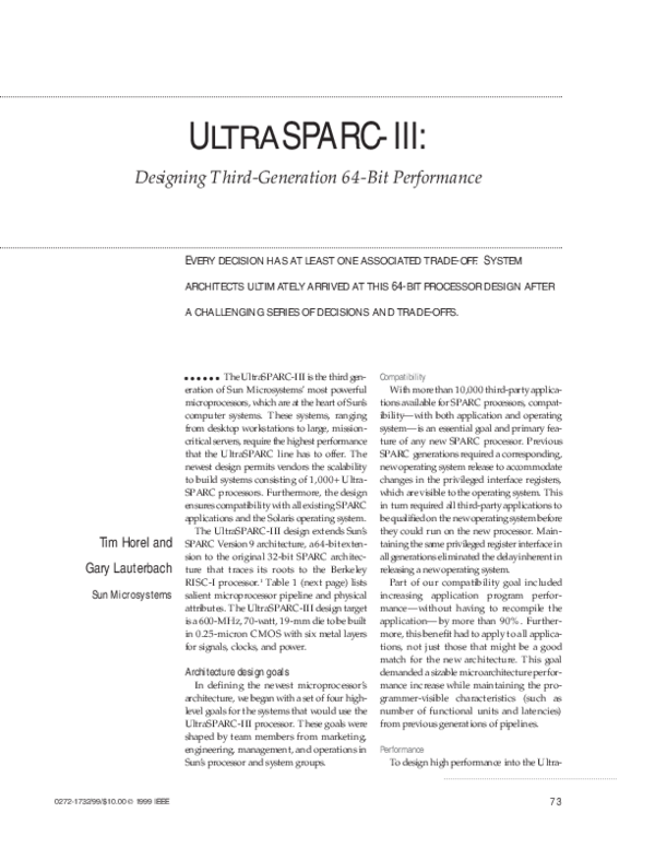 (PDF) UltraSPARC-III: designing third-generation 64-bit performance | G ...