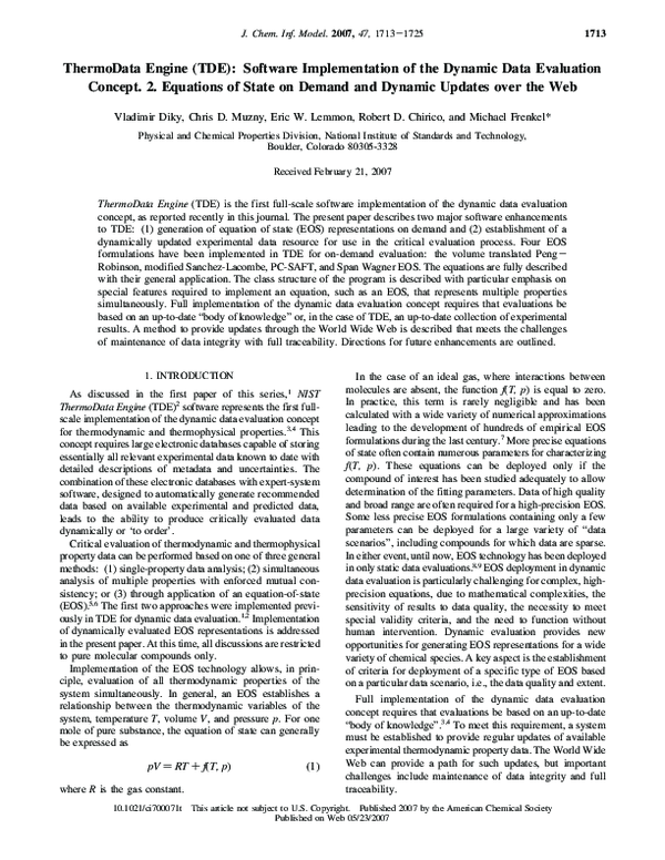 (PDF) ThermoData Engine (TDE): Software Implementation of the Dynamic Data Evaluation Concept. 9 ...