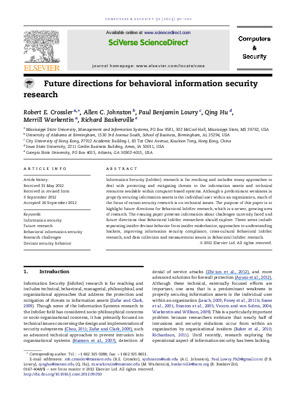 (PDF) Future directions for behavioral information security research