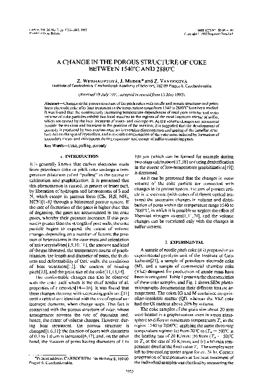 (PDF) A change in the porous structure of coke between 1540°C and 2880°C