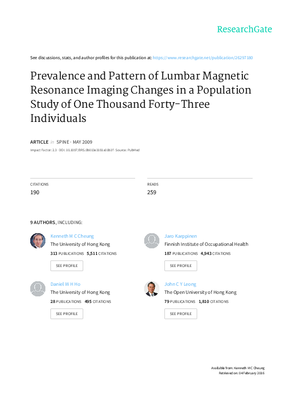(PDF) Prevalence and Pattern of Lumbar Magnetic Resonance Imaging ...