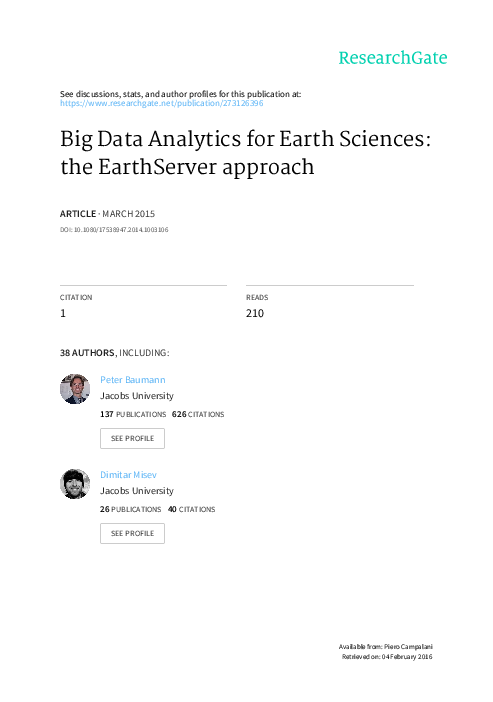 (PDF) Big data analytics for earth sciences: the earth server approach