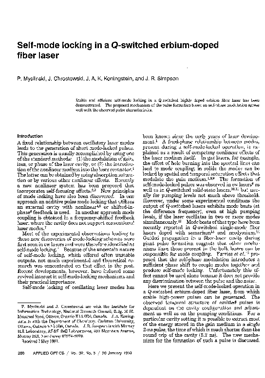 (PDF) Self-mode locking in a Q-switched erbium-doped fiber laser