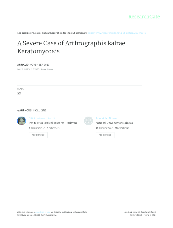 (PDF) A Severe Case of Arthrographis kalrae Keratomycosis