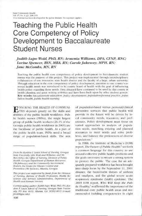 (PDF) Teaching the Public Health Core Competency of Policy Development ...