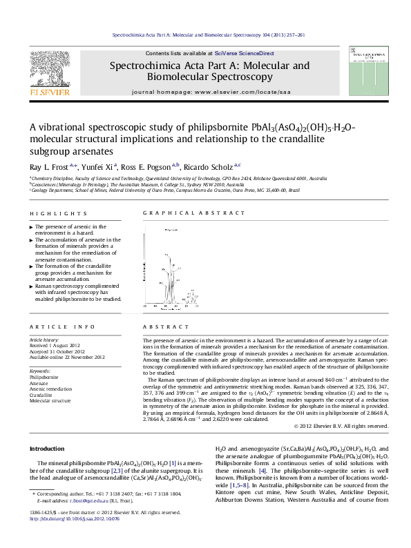 (PDF) A vibrational spectroscopic study of philipsbornite PbAl3(AsO4)2 ...