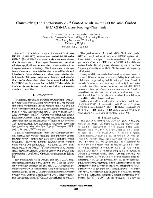 (PDF) Comparing the performance of coded multiuser OFDM and coded MC-CDMA over fading channels