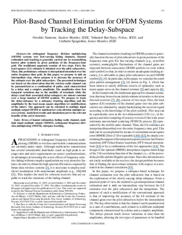 (PDF) Pilot-Based Channel Estimation for OFDM Systems by Tracking the Delay-Subspace