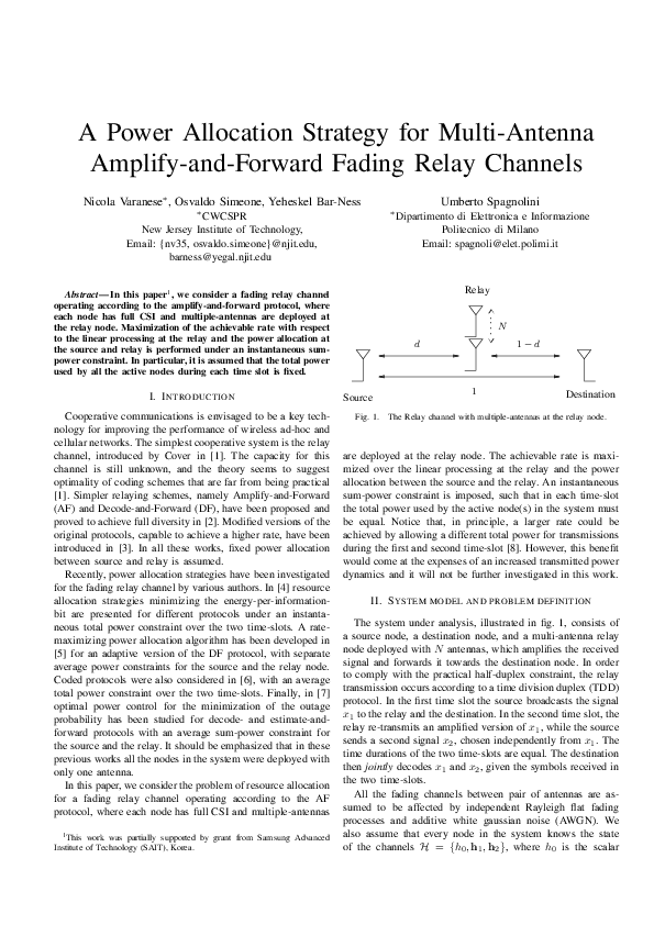(PDF) A Power Allocation Strategy for Multi-Antenna Amplify-and-Forward Fading Relay Channels