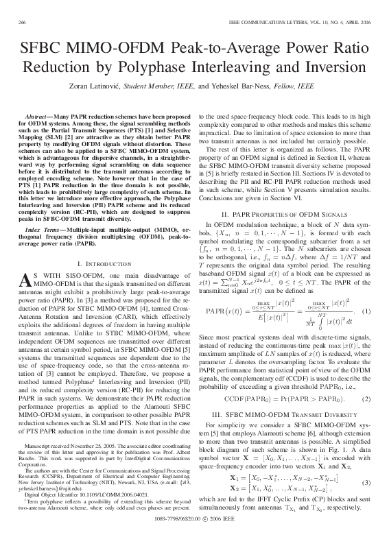 (PDF) SFBC MIMO-OFDM peak-to-average power ratio reduction by polyphase ...